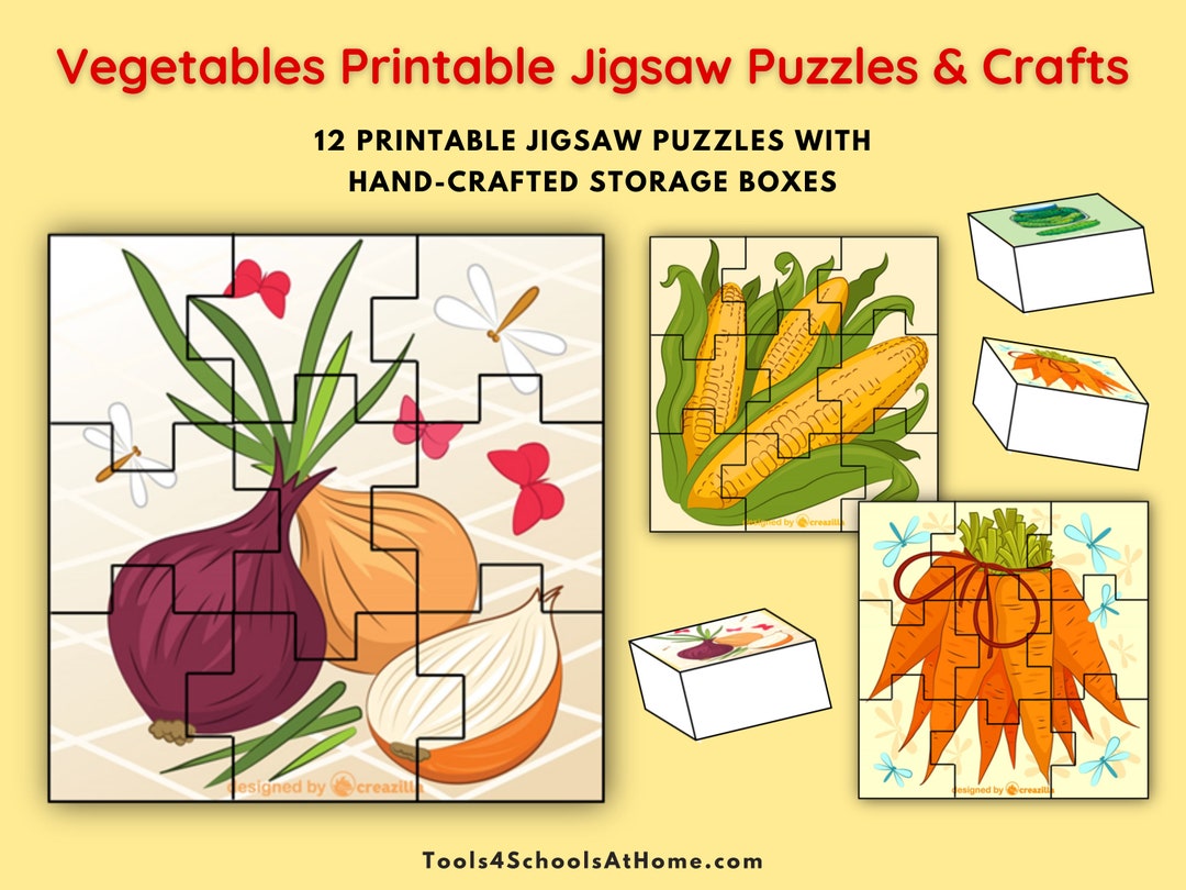 8 Printable Vegetable Jigsaw Puzzles & Miniature Storage Boxes - Etsy