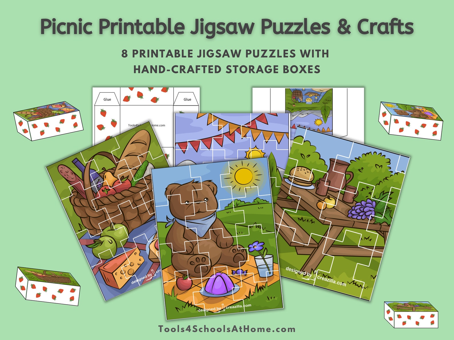 8 Picnic Printable Jigsaw Puzzles and Miniature Boxes - Etsy