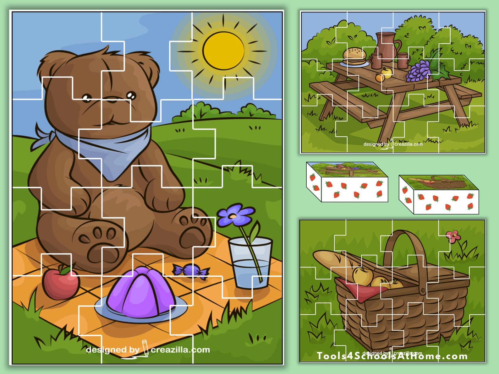 8 Picnic Printable Jigsaw Puzzles and Miniature Boxes - Etsy