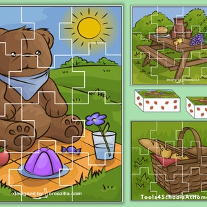 8 Picnic Printable Jigsaw Puzzles and Miniature Boxes - Etsy