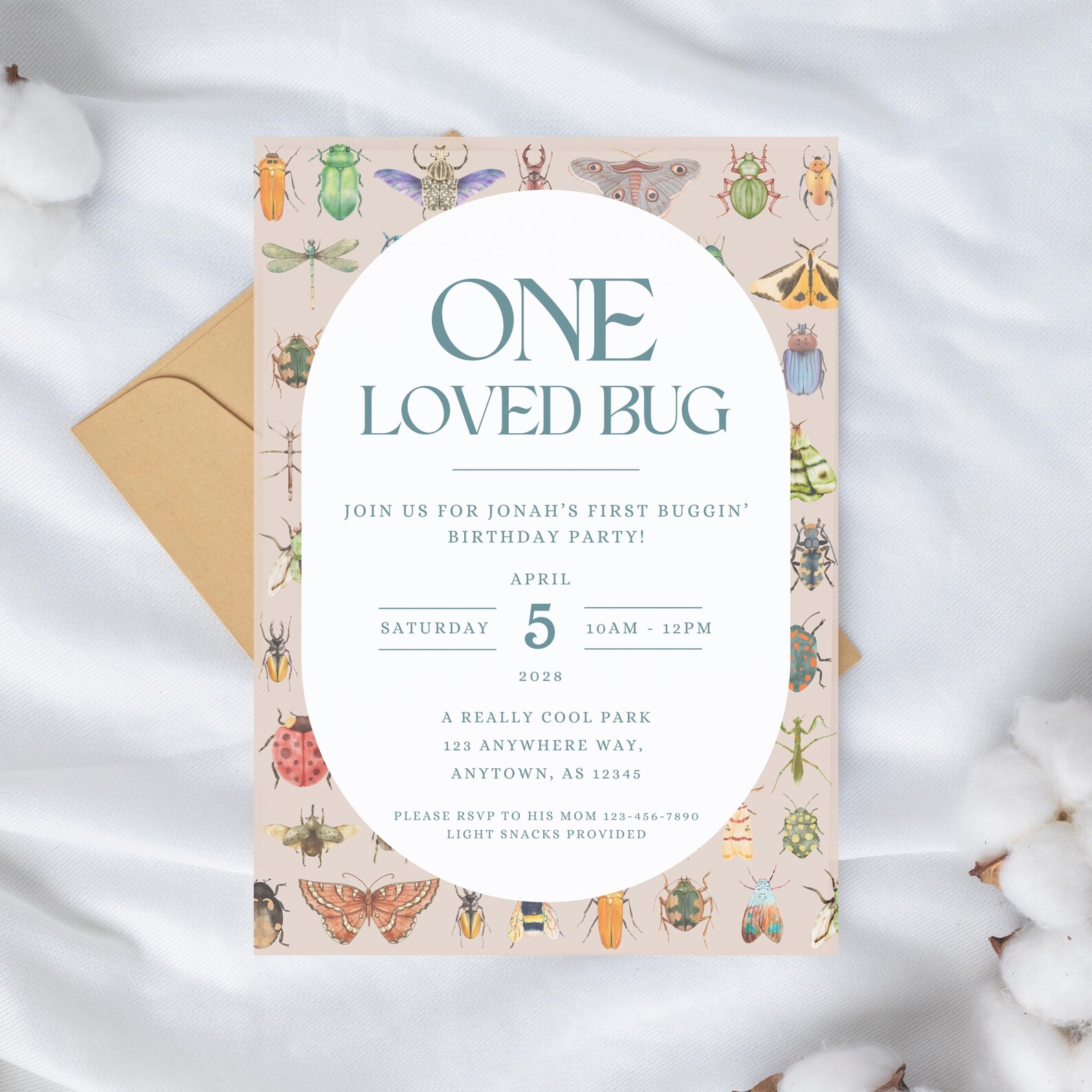 First Birthday Invitation, First Birthday Card, One Loved Bug Birthday ...