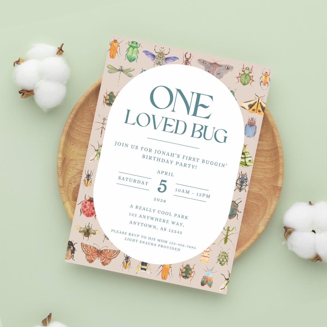 First Birthday Invitation, First Birthday Card, One Loved Bug Birthday ...
