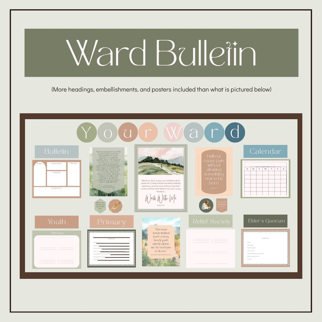 Editable LDS Ward Bulletin Kit | Canva Template | Church Bulletin Board ...