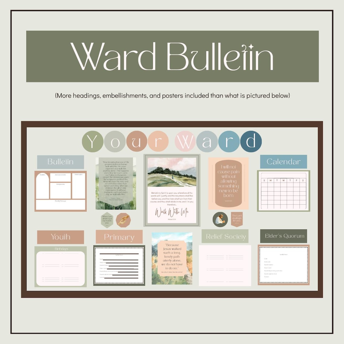 Editable LDS Ward Bulletin Kit | Canva Template | Church Bulletin Board ...