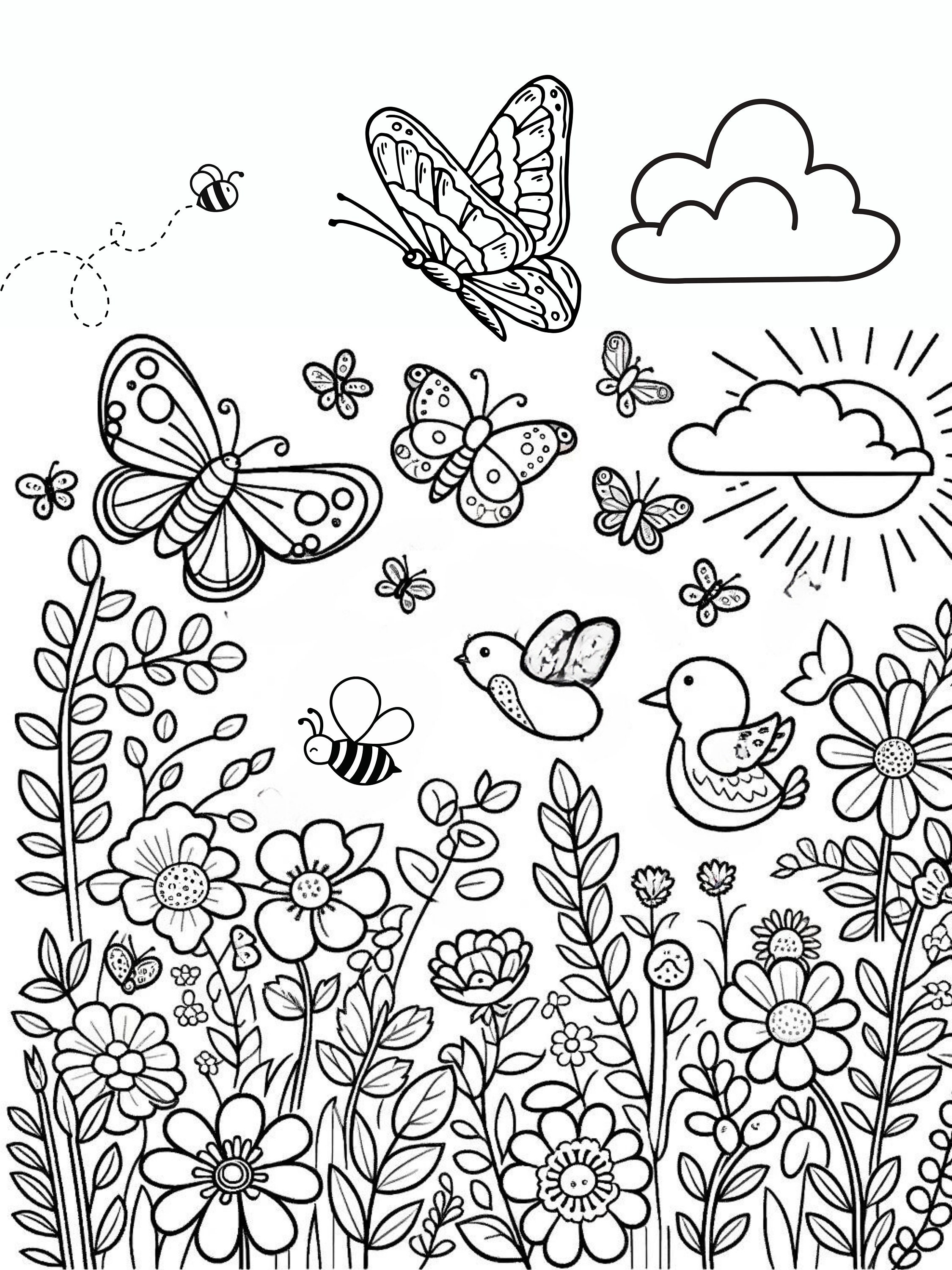 Coloring Page Instant Download - Pollinators in the Garden - Etsy