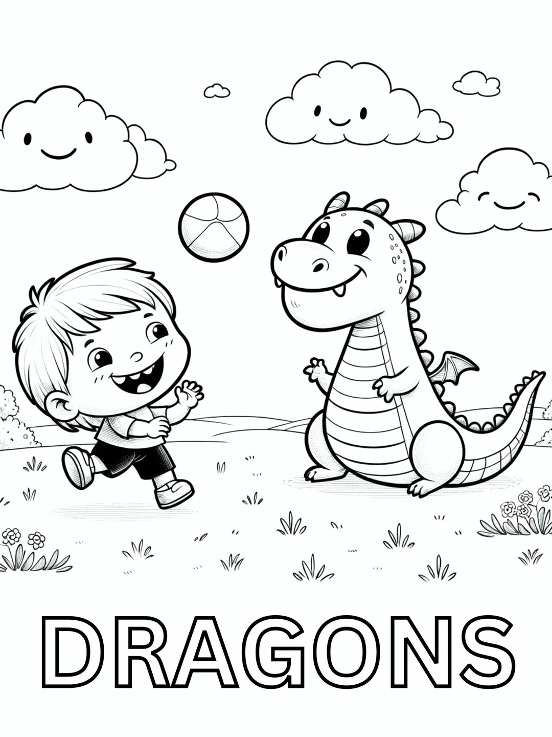 Coloring Page Instant Download Learn English With Coloring Dragon and ...