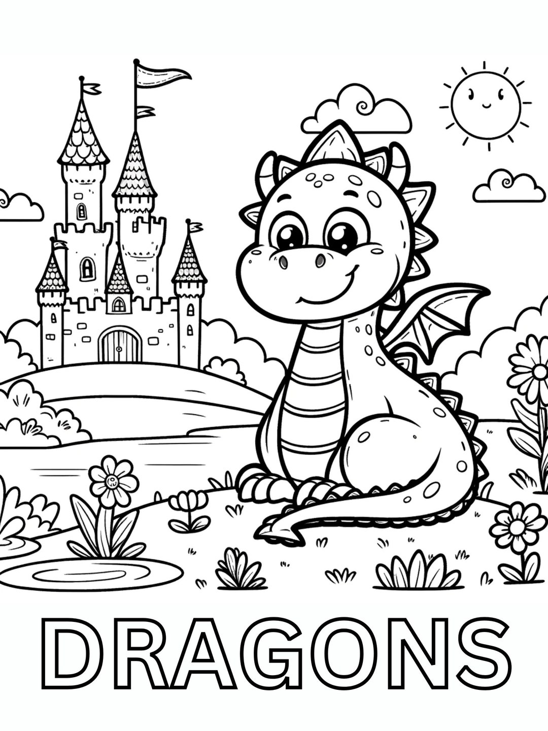 Coloring Page Instant Download - Learn English With Coloring - Dragon ...