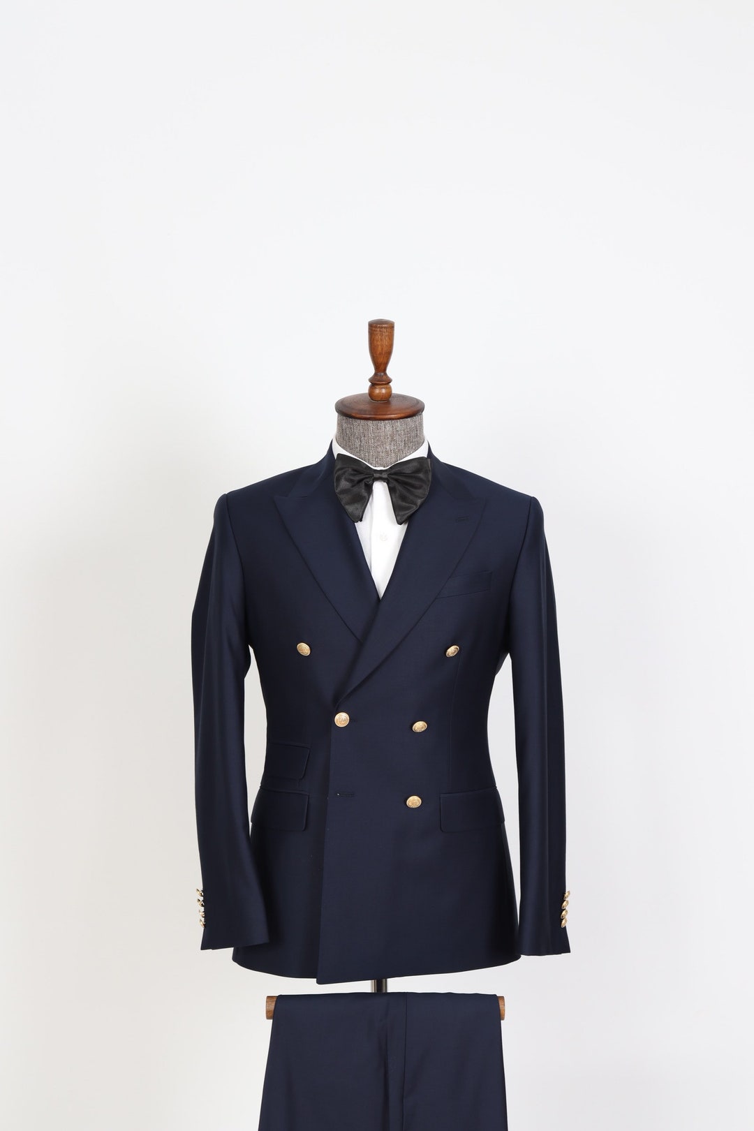 Double Breasted Navy Blue Men’s Suit, Golden 6 Button Casual , Slim Fit ...