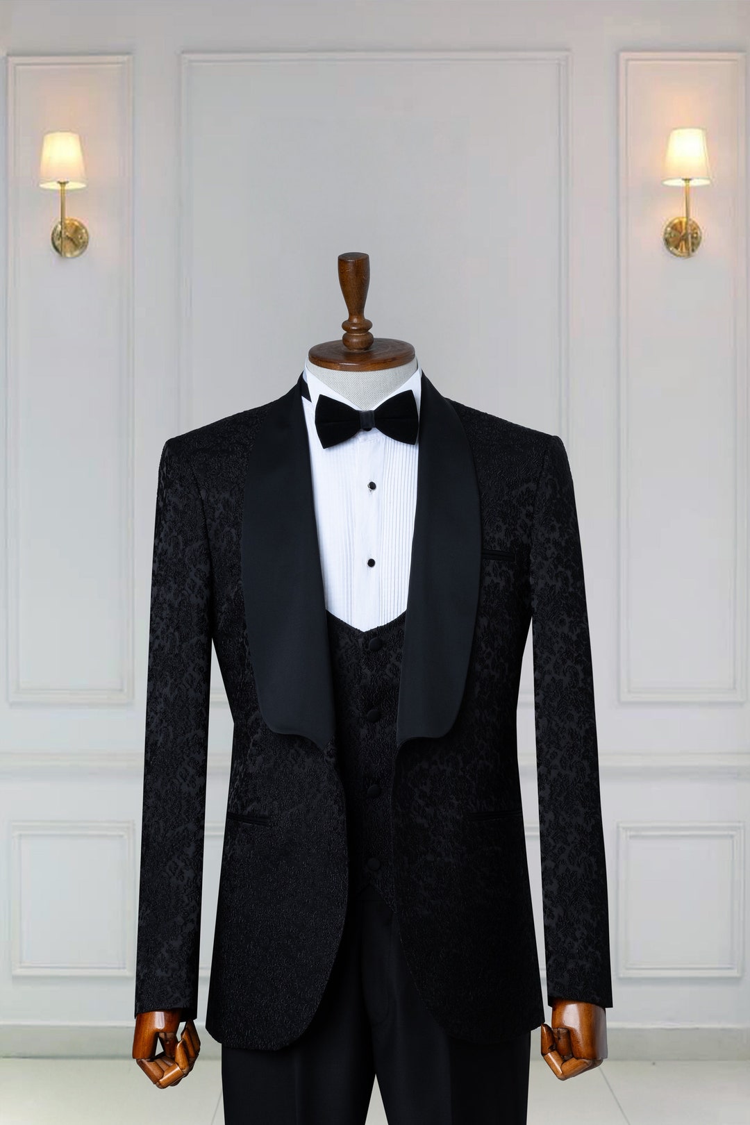 Black Tuxedo, Jacquard, Shawl Lapel, Men's Tuxedo, Wedding Suit Include ...