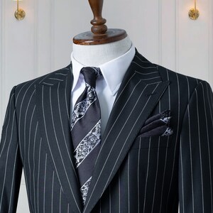 Mens Striped Suit, Peak Lapel Blazer With Pin Stitching , Classic Pants ...