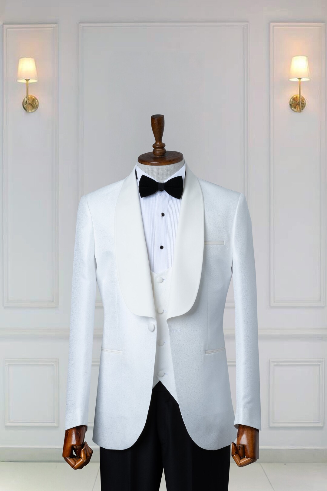 White Tuxedo, Jacquard, Shawl Lapel, Men's Tuxedo, Wedding Suit Include ...
