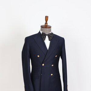 Double Breasted Navy Blue Men’s Suit, Golden 6 Button Casual , Slim Fit ...