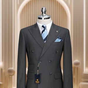 Slim Fit Double Breasted Wool Suit: 6 Button Peak Lapel - Etsy