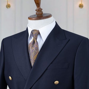 Double Breasted Solid Navy Blue Color Men’s Suit, Casual , Slim Fit ...