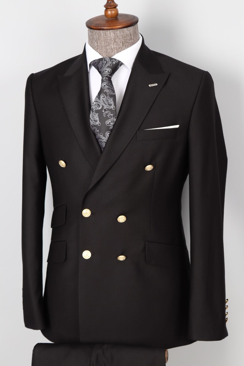 Double Breasted Black - Golden Button Men’s Suit - Etsy