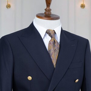Double Breasted Solid Navy Blue Color Men’s Suit, Casual , Slim Fit ...