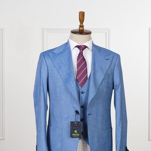 Linen Material Men’s Three - Piece Suit Patch Pocket Blazer, Drawstring ...