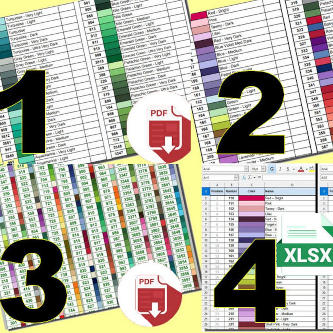 Ultimate Pack! DMC Diamond Painting Color Chart by Color and Nuance - 4 ...