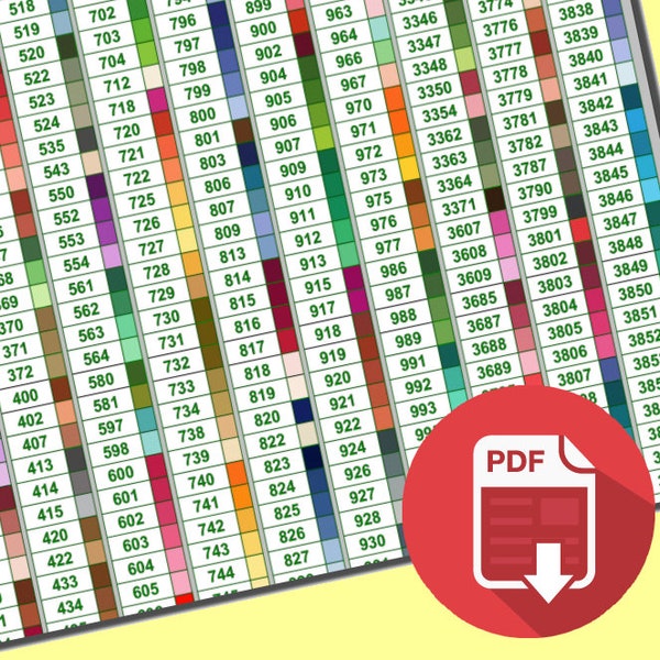 PRINTABLE PDF DMC Color Chart Sorted by Color & Number 2 in 1 Diamond ...