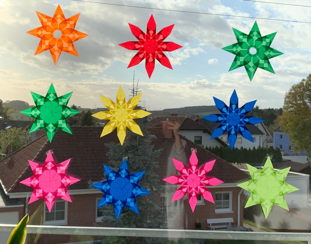 Fenstersterne Transparentsterne Fenster Faltstern Stern 10 Stück bunt ...