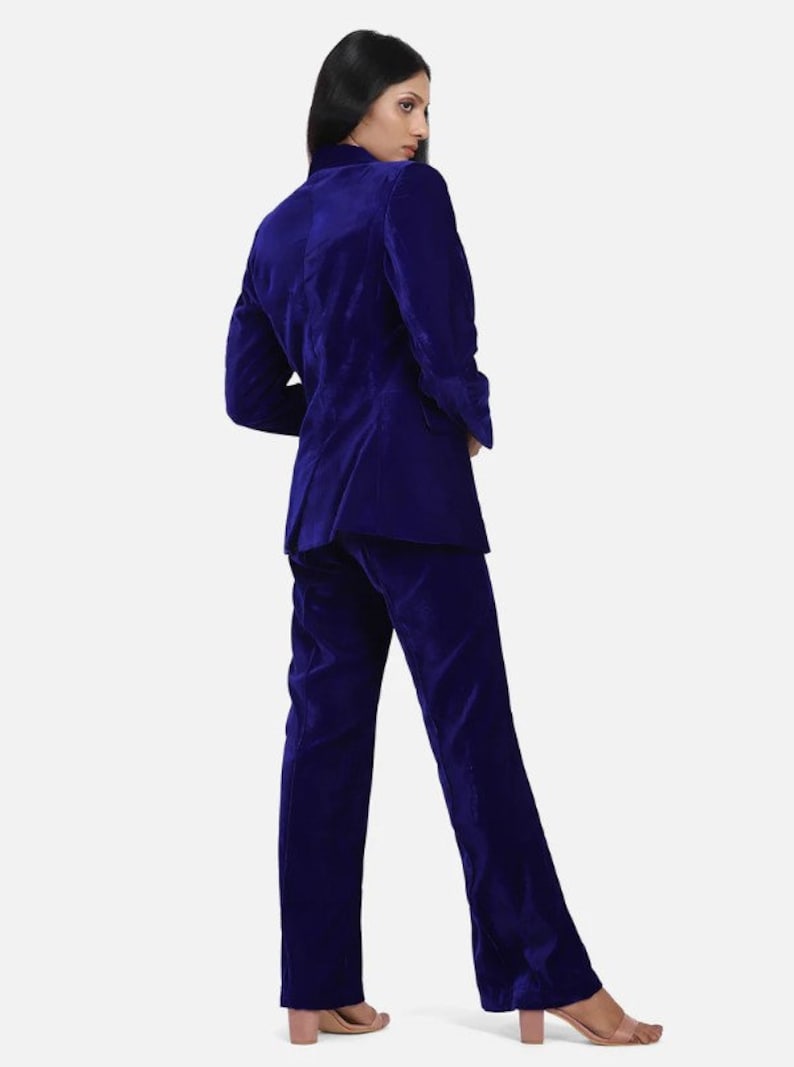 Women Navy Blue Velvet Pant Suit With Brocade Top 3 Piece - Etsy