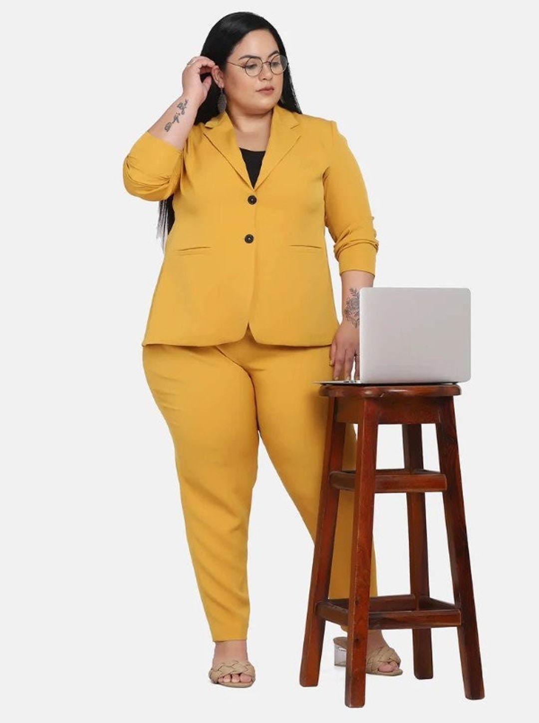 Yellow Pant Suit For Women Plus Size Pant Suit Two Piece Suit Formal