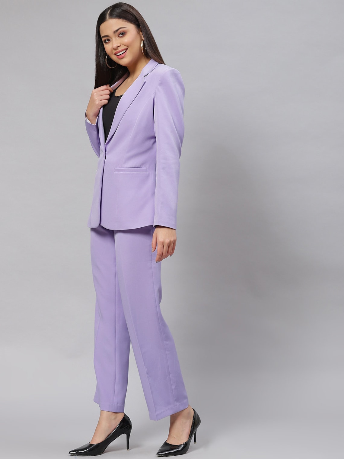 Lavender Stretch Pantsuit for Women, Two Piece Deep V Blazer & Trouser ...