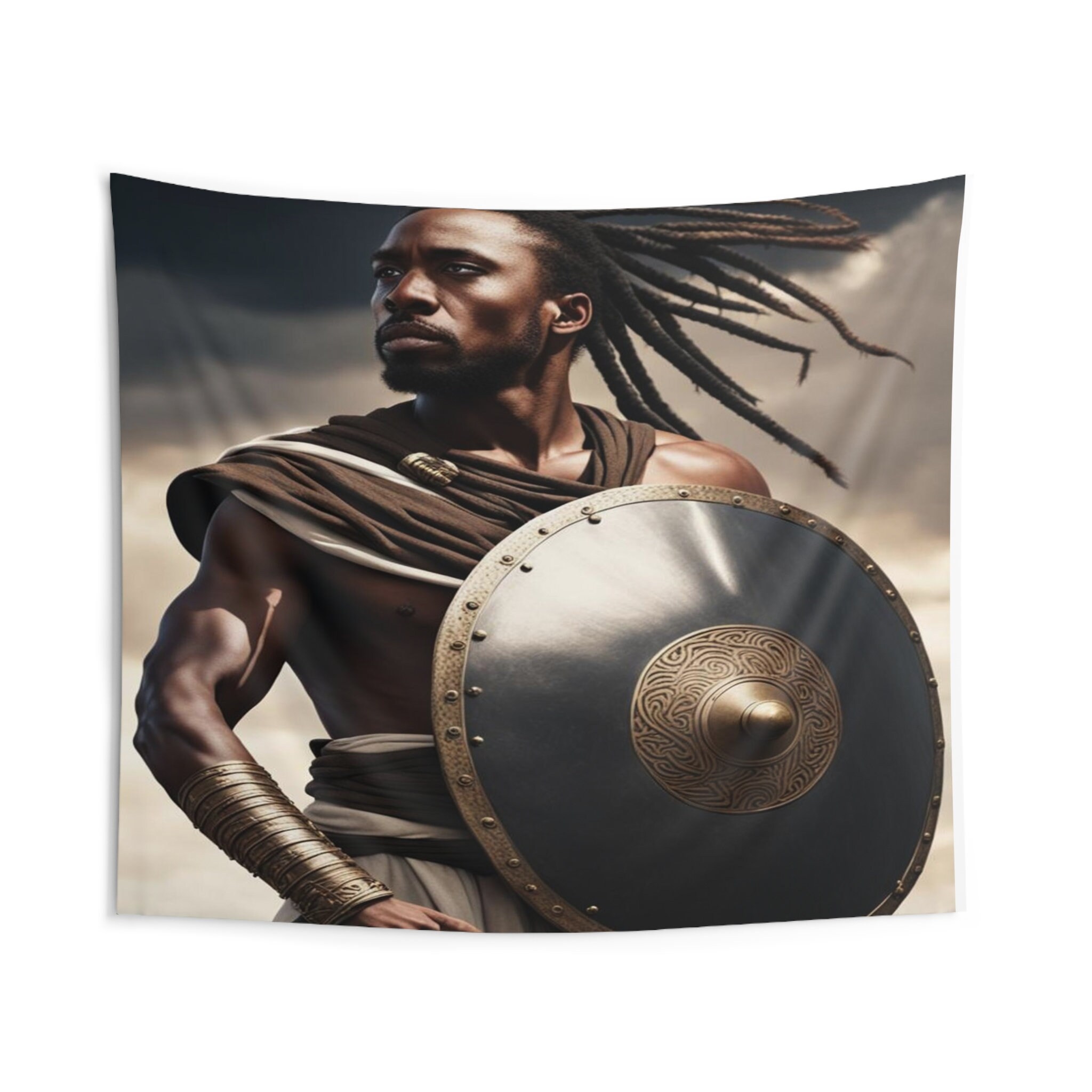 African Warrior Art, Black Man Tapestry Wall Art, African American Wall ...