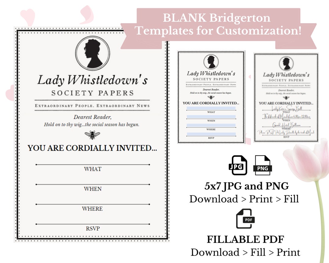 Bridgerton Invitation in JPG, PNG + PDF, Printable Invitation, Fill in ...
