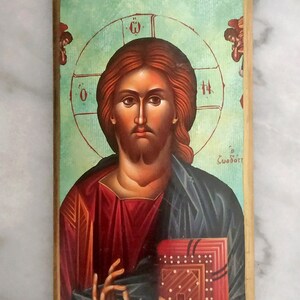 Jesus Christ Blessed Icon, Handmade Christian Icon on Handcrafted Wood ...