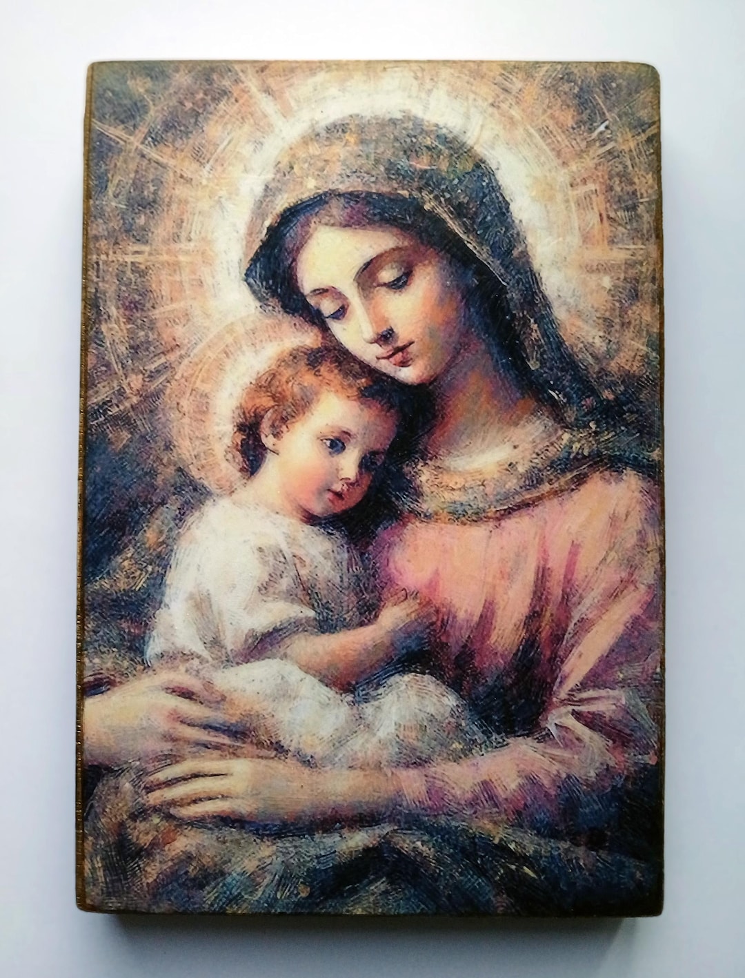 Virgin Mary Handmade Icon, Madonna and Jesus Religious Icon 6''x9''in ...