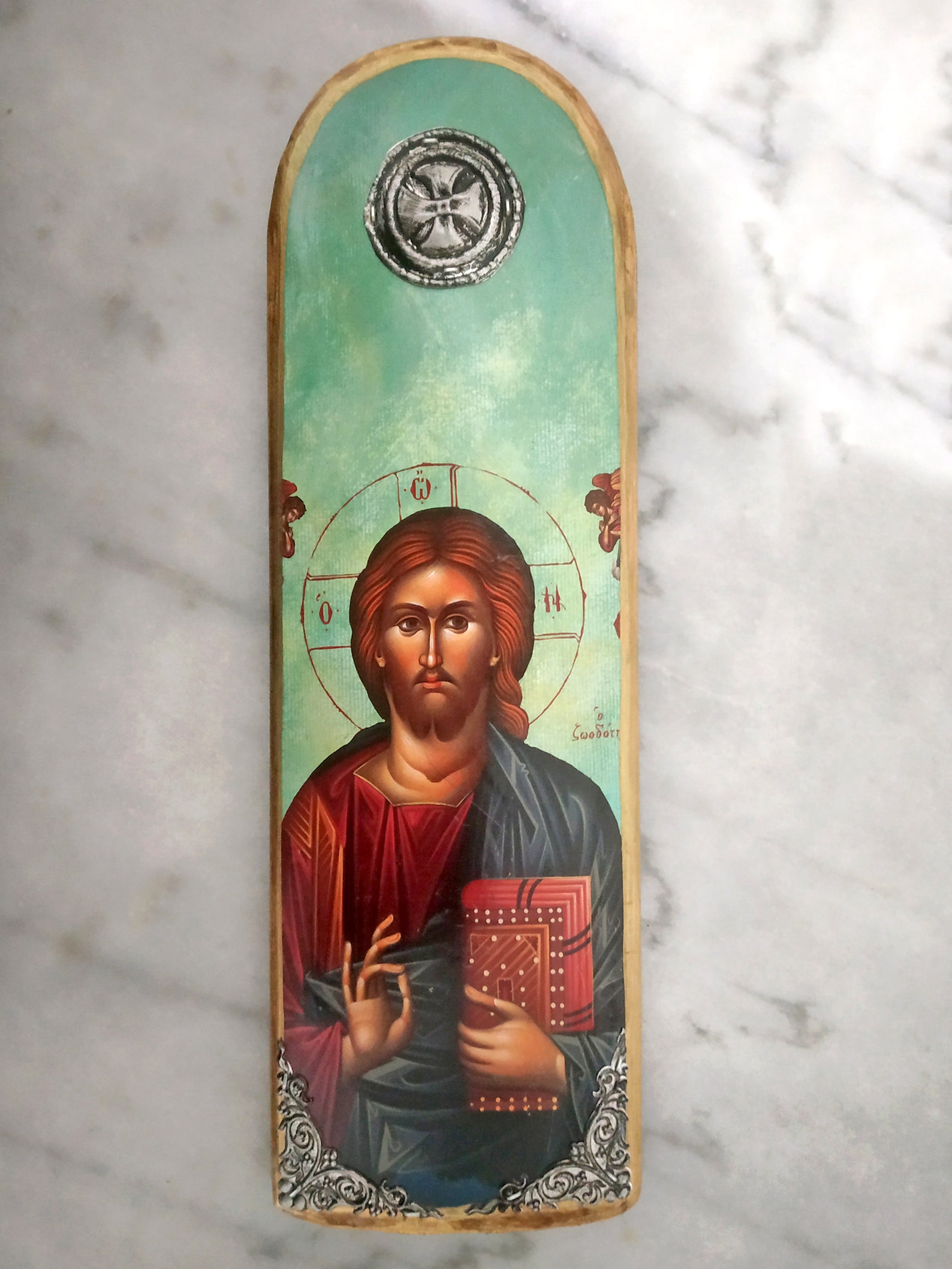 Jesus Christ Blessed Icon, Handmade Christian Icon on Handcrafted Wood ...