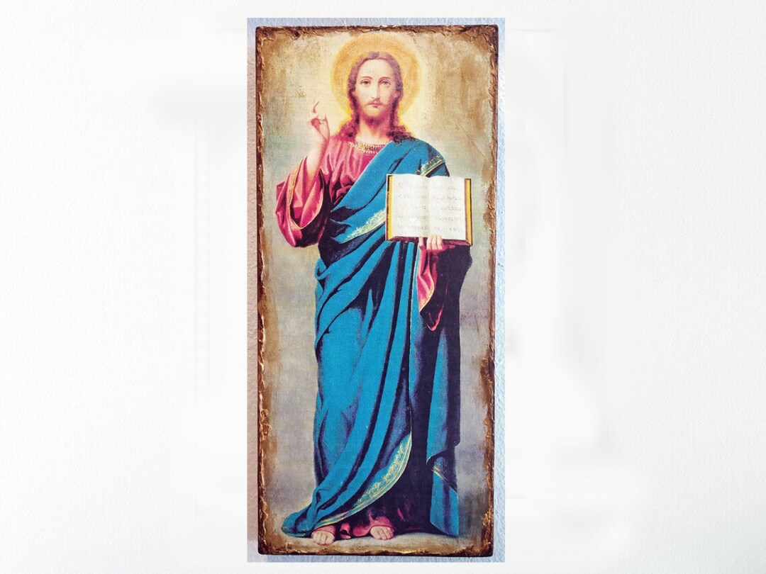 Jesus Christ Icon, Jesus Christ Blessed, Handmade Greek Icon, Canvas on ...