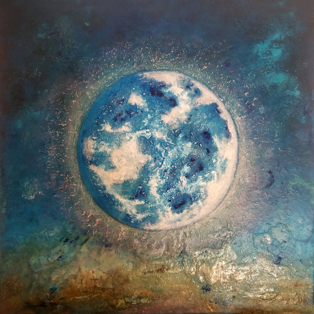 Blue Moon Painting, Celestian Abstract Painting, Blue Moon Wall Art ...