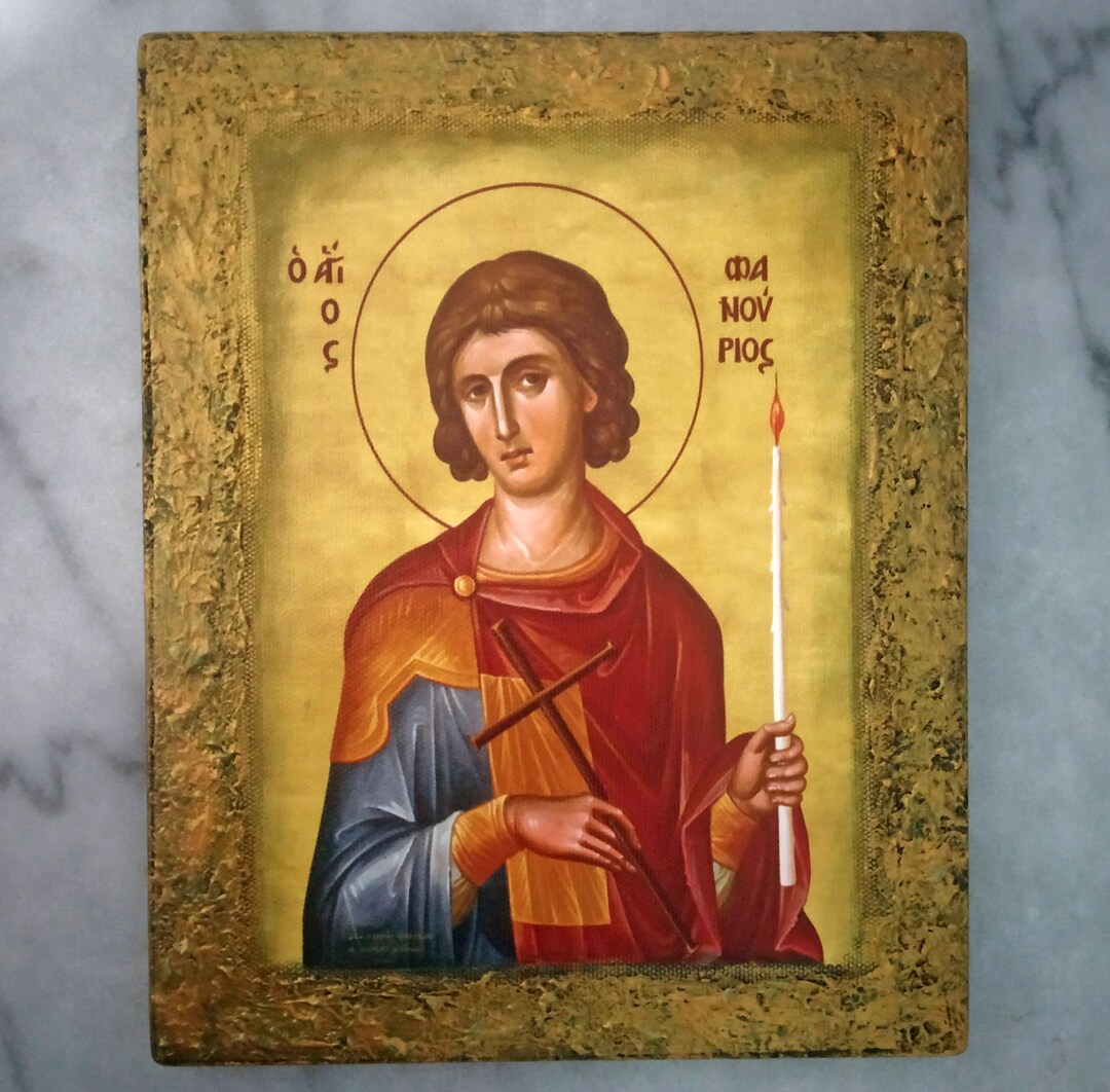 Saint Fanourios Icon, Handmade Greek Orthodox Icon 8''x10''in/20x25cm ...