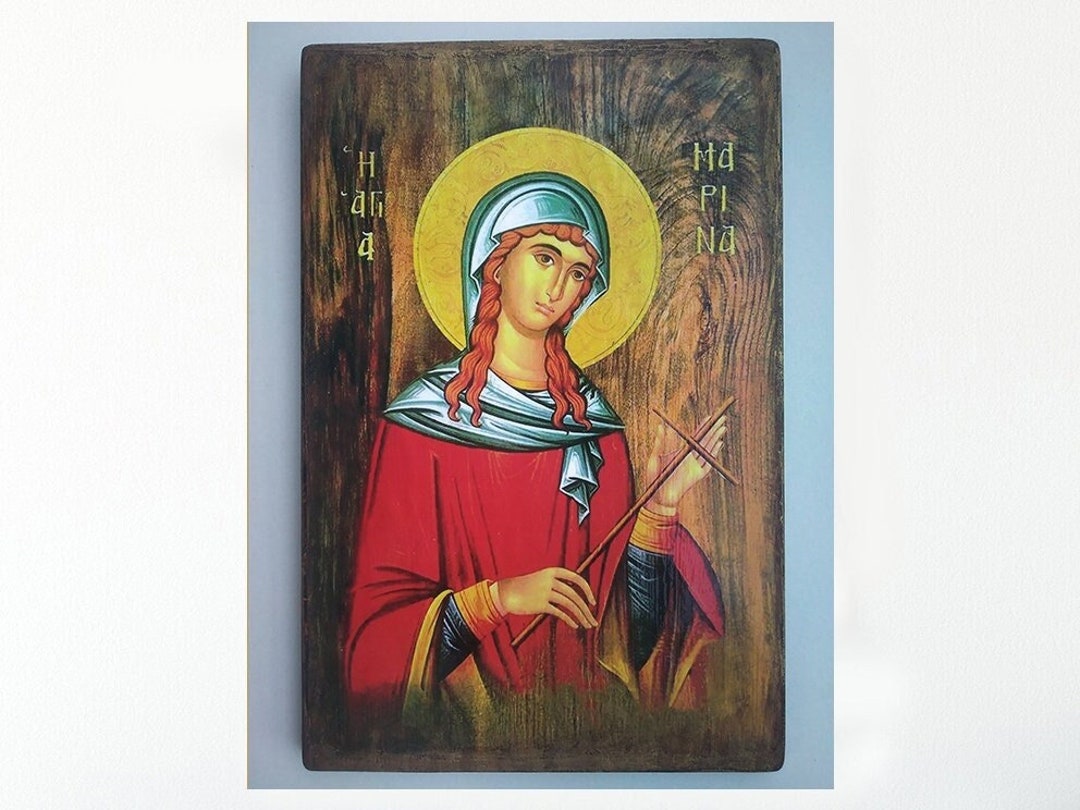 Saint Marina Icon, Handmade Greek Orthodox Icon of St Marina of Antioch ...