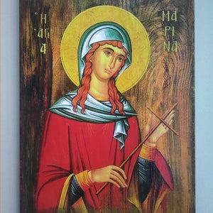 Saint Marina Icon, Handmade Greek Orthodox Icon of St Marina of Antioch ...