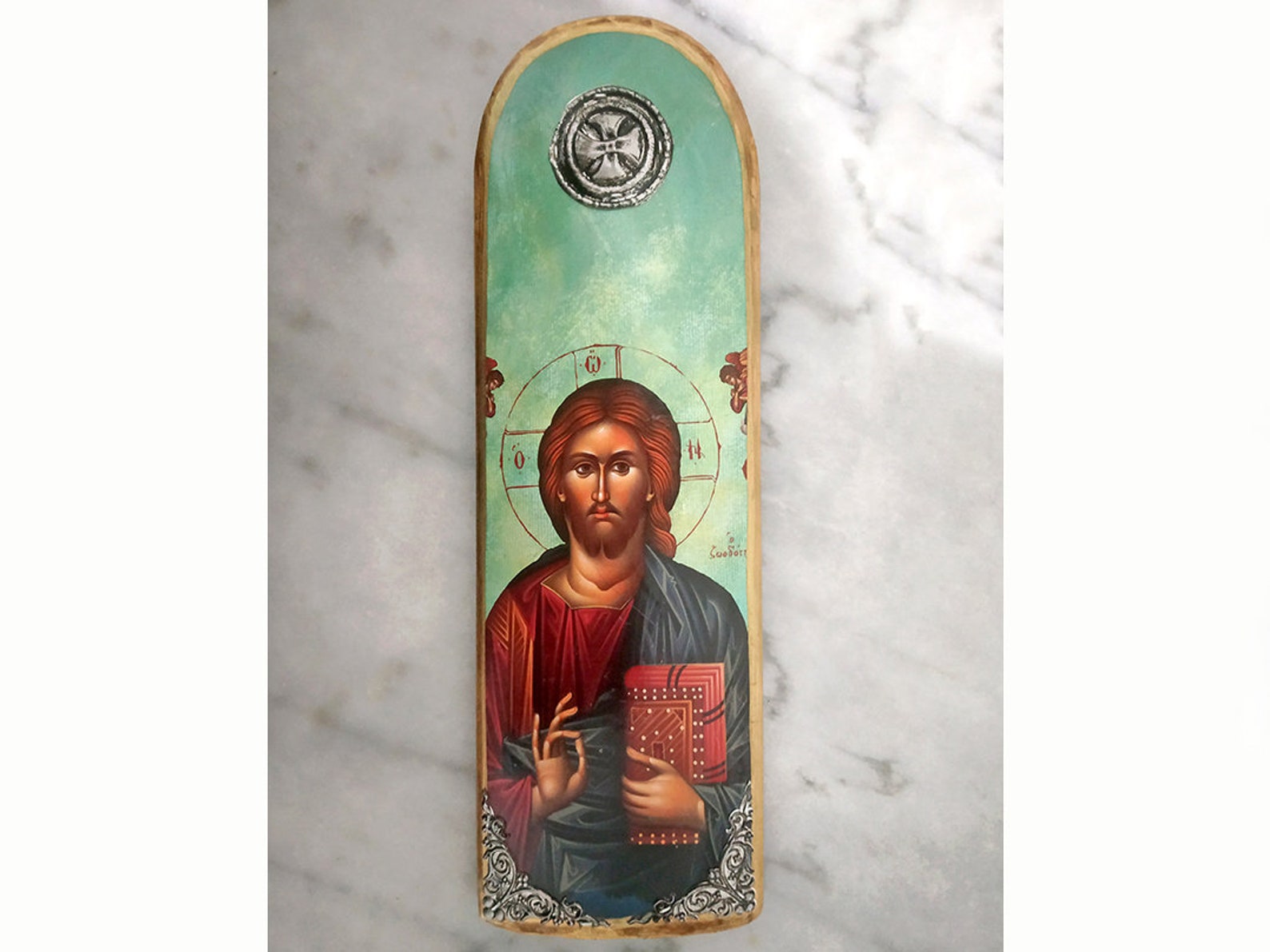 Jesus Christ Blessed Icon, Handmade Christian Icon on Handcrafted Wood ...