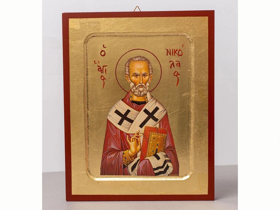 Saint Nicholas Lithography Icon With Real Gold Leaf 6''x8''in/14x19cm ...