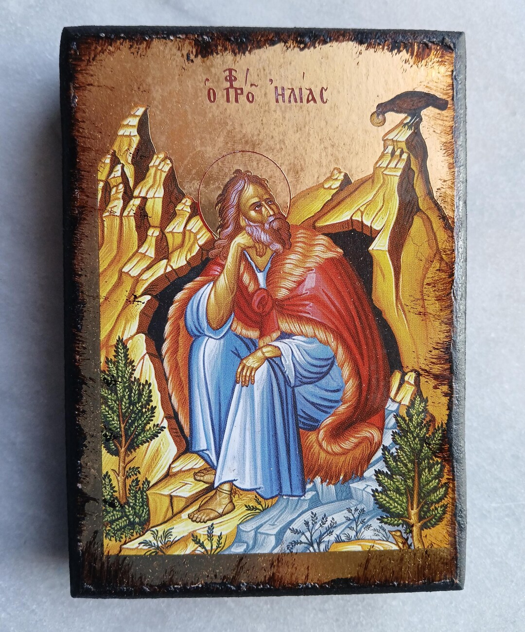 Saint Elias the Prophet Orthodox Greek Byzantine Icon, Aging Technique ...