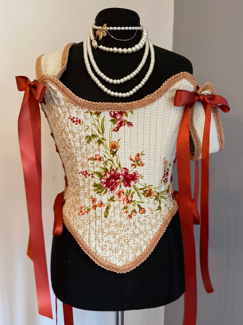 Scarlet Red Floral Corset - Etsy