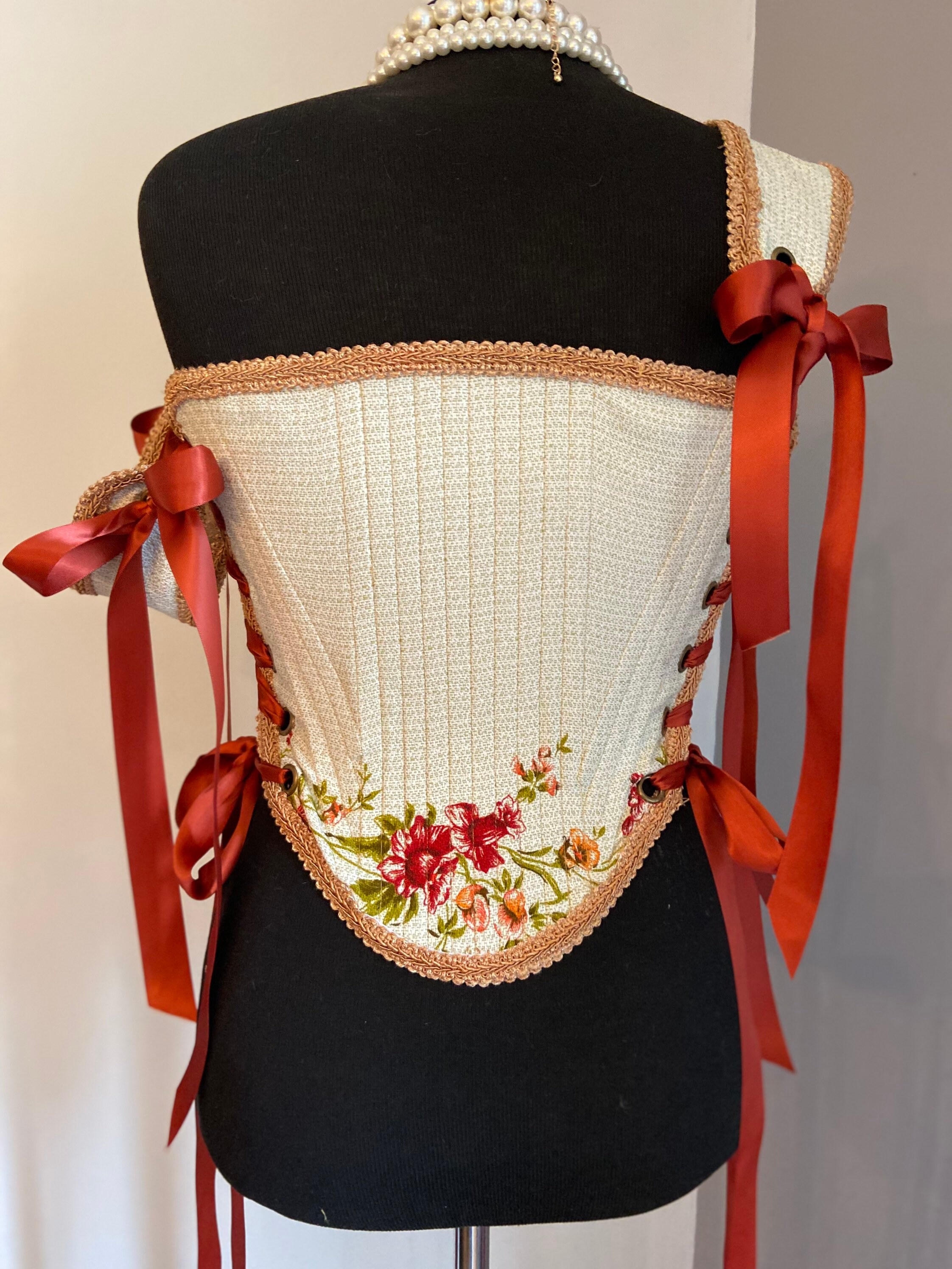 Scarlet Red Floral Corset - Etsy