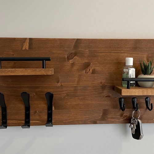 Solid Wood Entryway Shelf With Coat Hooks - Etsy