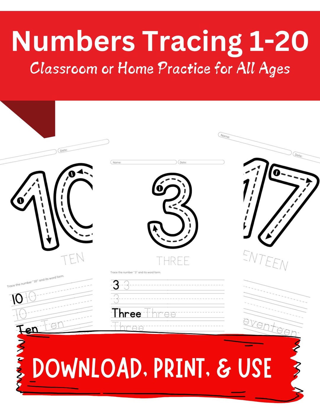 Numbers Tracing Worksheet Printables Set 2 for School Aged Children ...