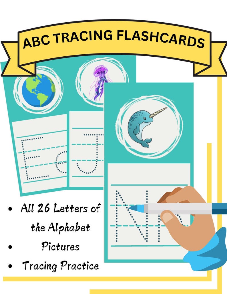 Printable Alphabet Flashcards: Traceable Letters, Handwriting Practice ...