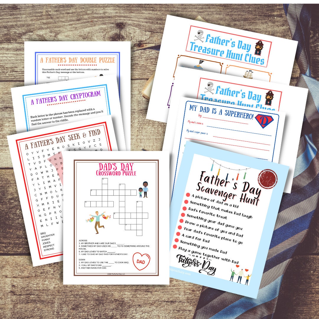 Father's Day Themed Bundle Printables Scavenger Hunt Treasure Hunt ...