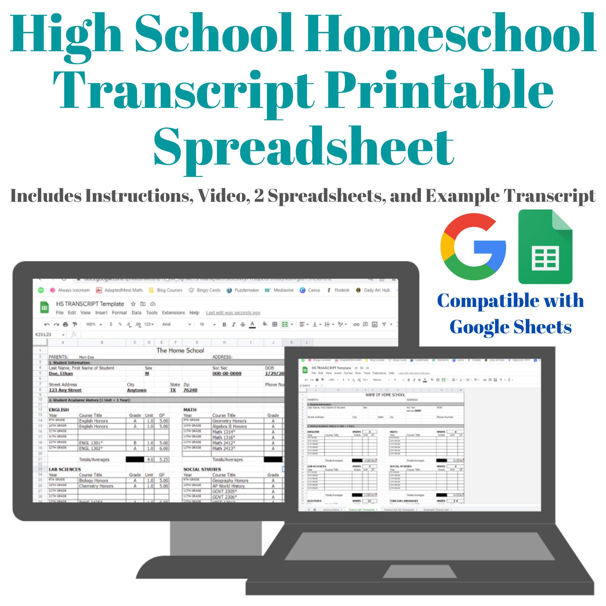 High School Homeschool Transcript EDITABLE Printable | Record Keeping ...