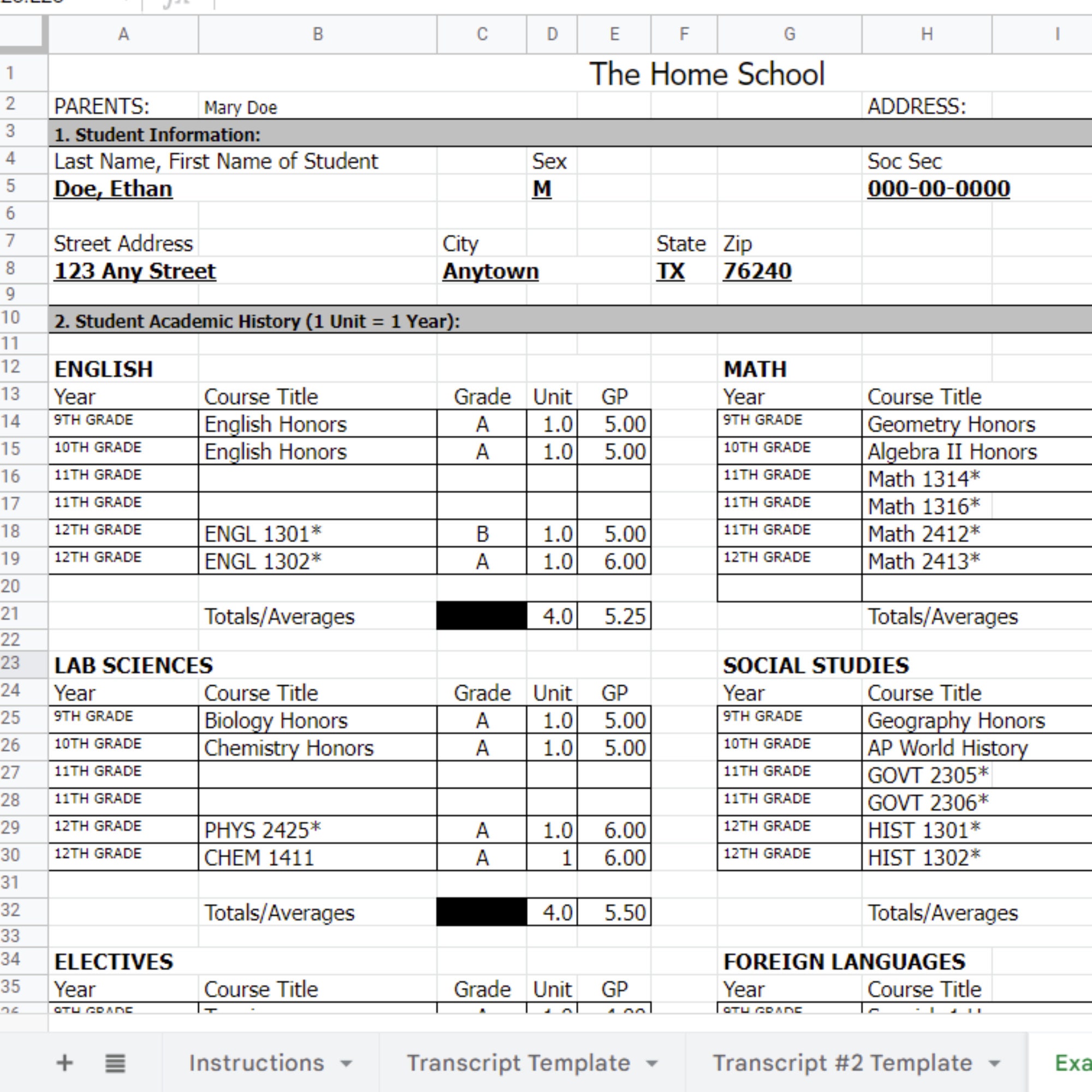 High School Homeschool Transcript EDITABLE Printable | Record Keeping ...