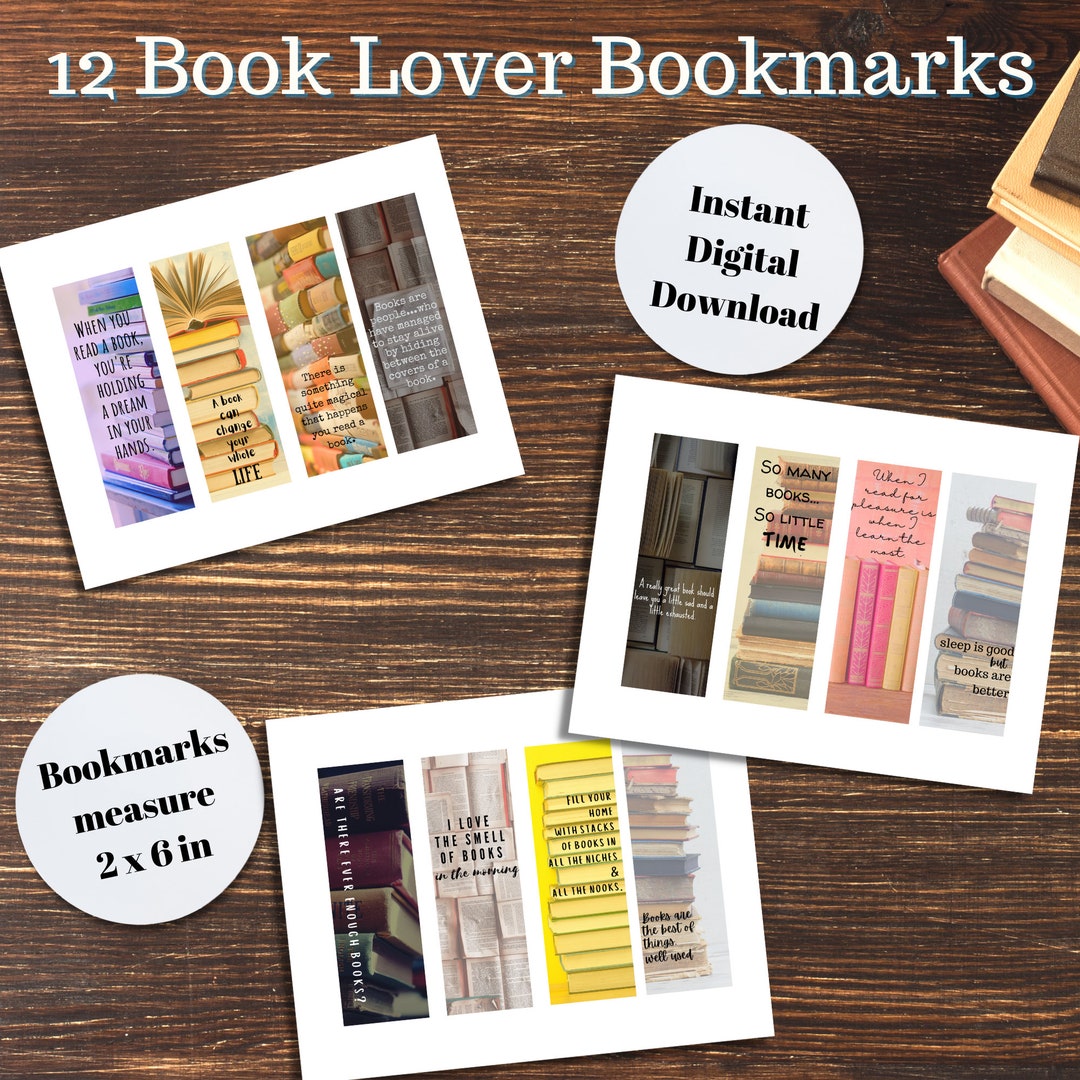 12 Book Lovers Printable Bookmarks | Digital Instant Download Bookmarks ...