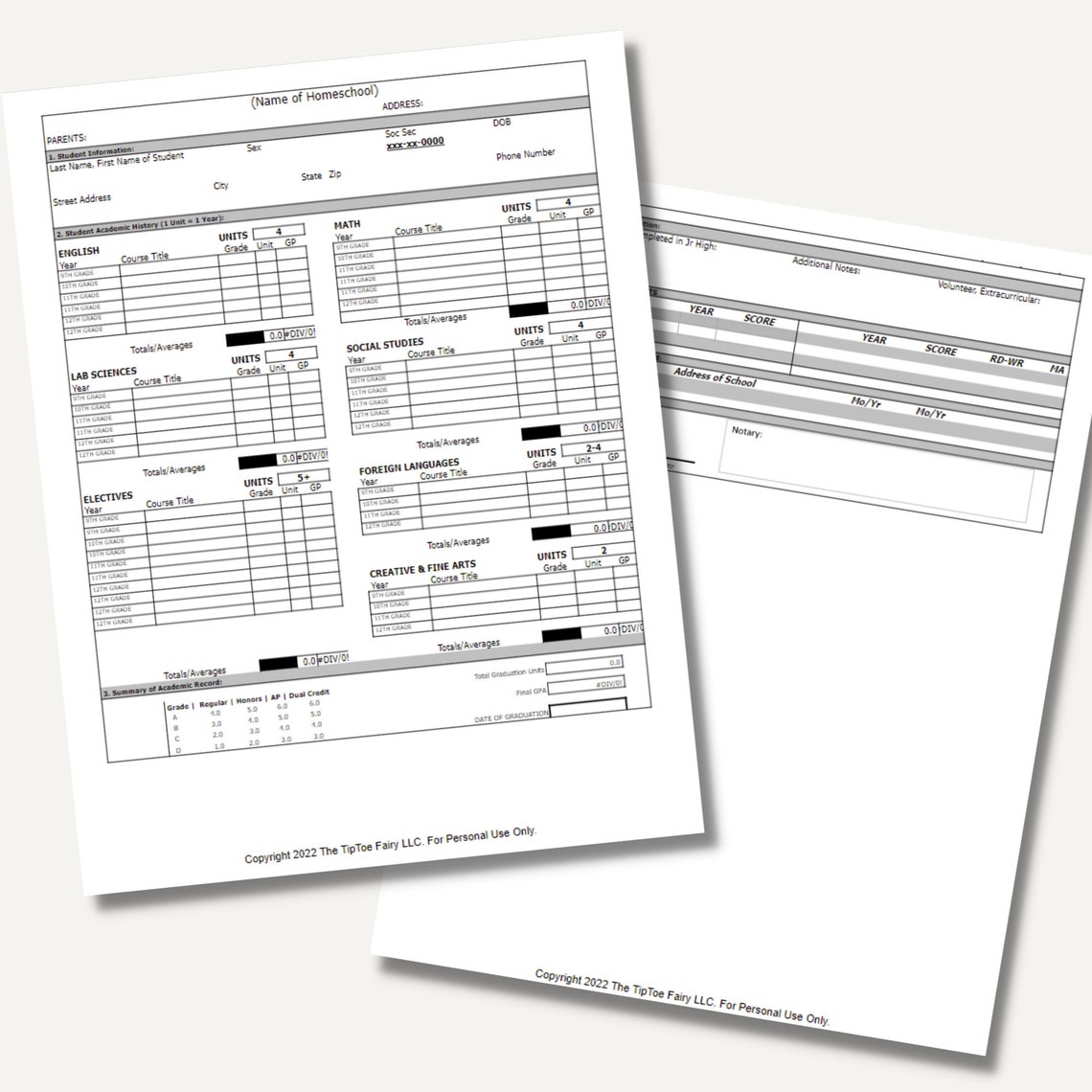 High School Homeschool Transcript EDITABLE Printable | Record Keeping ...